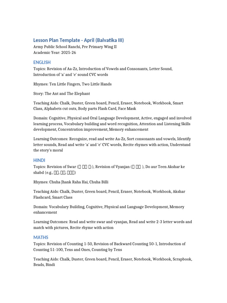 Lesson Plan Template April | PDF