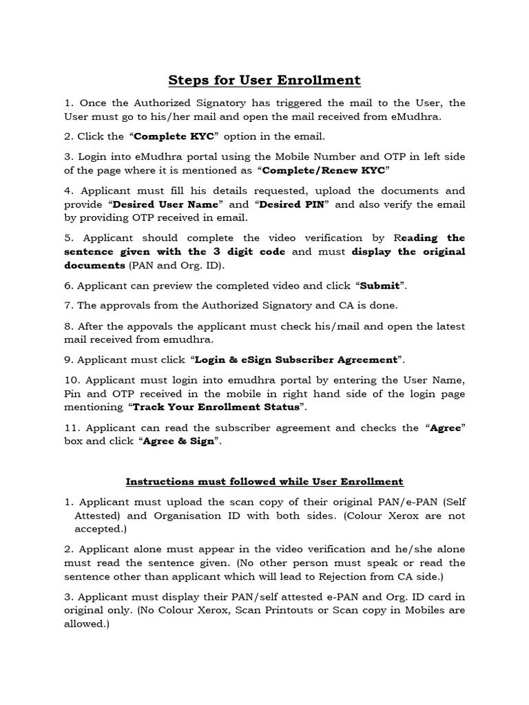 User Enrollment Steps Instructions | PDF