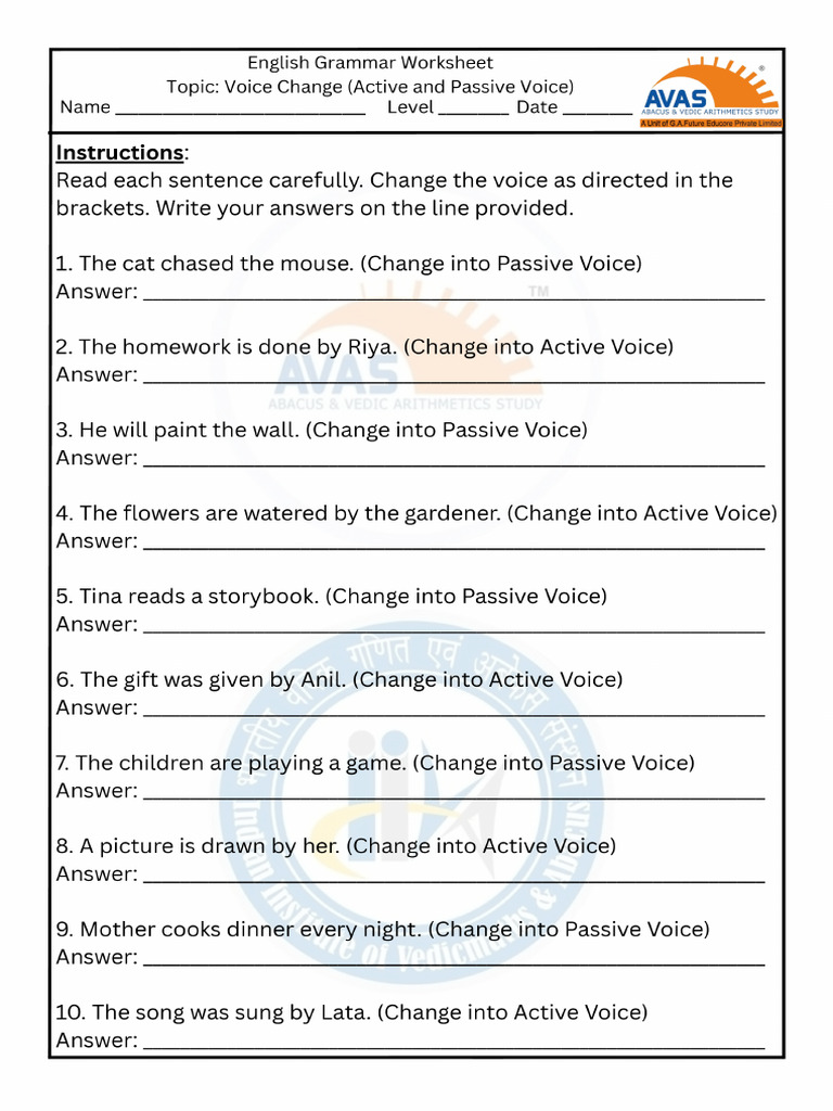English Worksheet For Voice Change | PDF