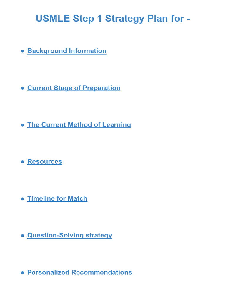 USMLE Step 1 Strategy Plan For | PDF