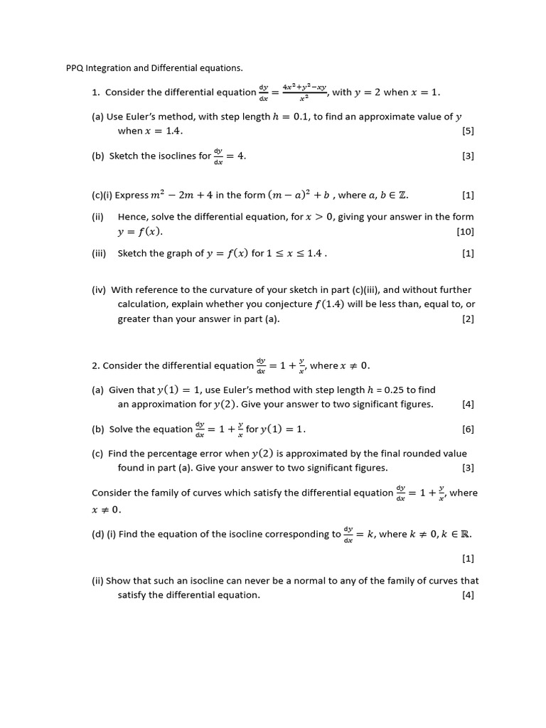 PPQ Integration and Differential Equations P3 | PDF | Equations ...