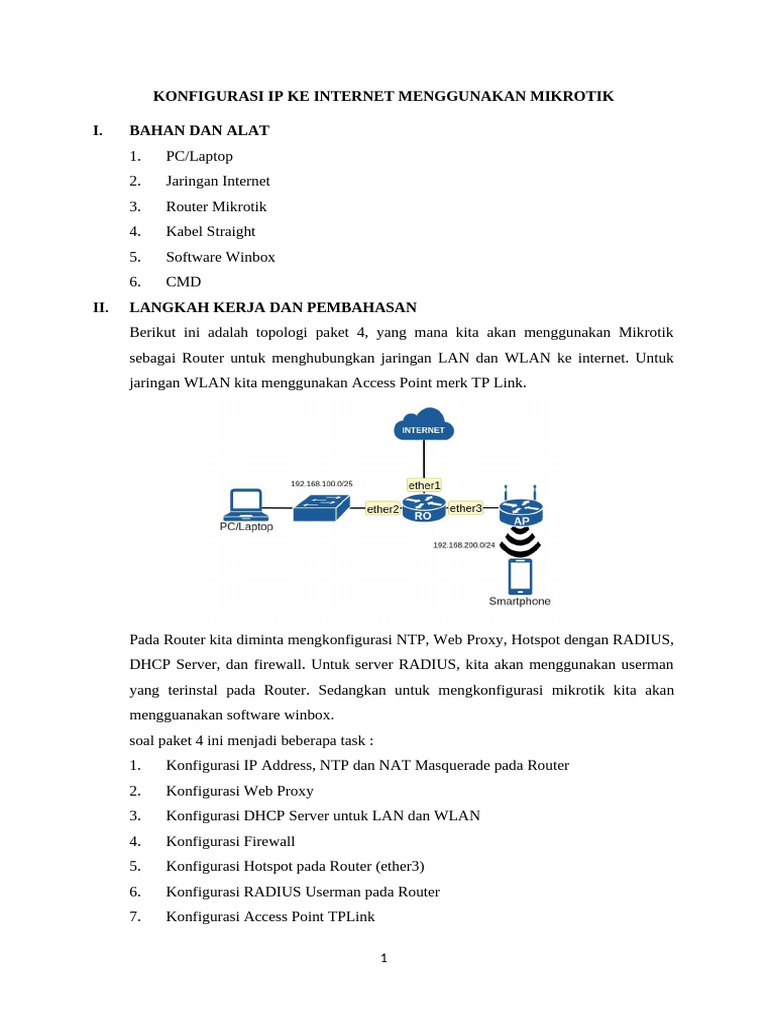 Konfigurasi IP Mikrotik untuk Internet | PDF