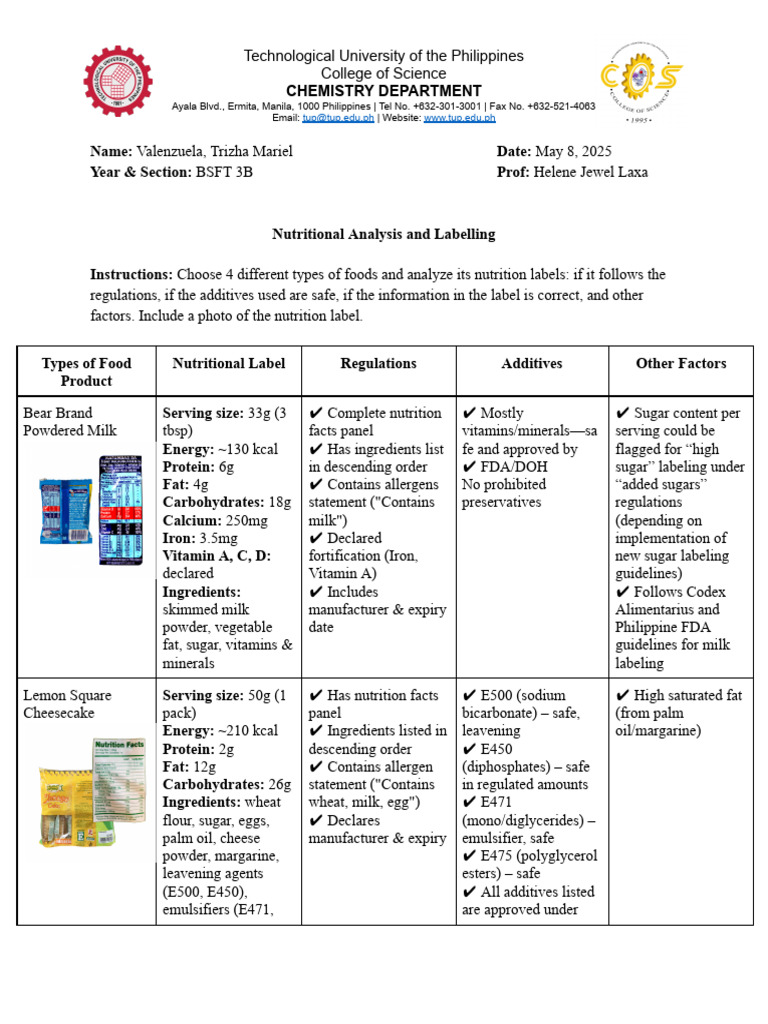 Food Nutritional Label Analysis Guide | PDF | Nutrition Facts Label | Milk