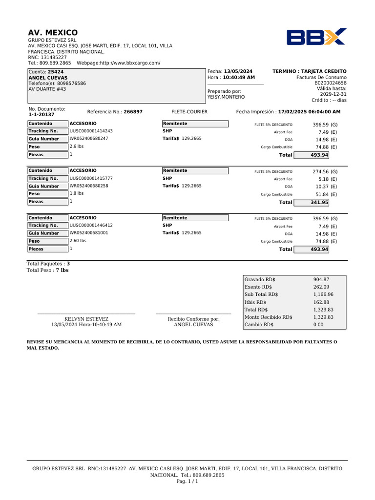 Factura de Flete y Courier - Grupo Estevez | PDF