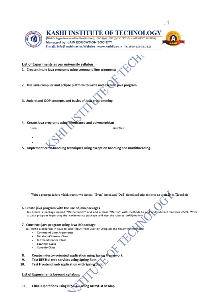 java lab experiments for section A,B,C and AIML | PDF | Class (Computer Programming) | Java ...