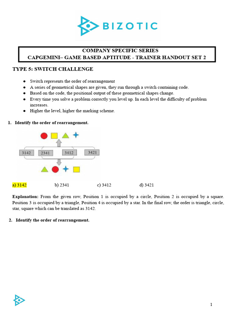 Capgemini 2024 - Game Based Aptitude Trainer Handout Set 2 | PDF | Circle | Shape