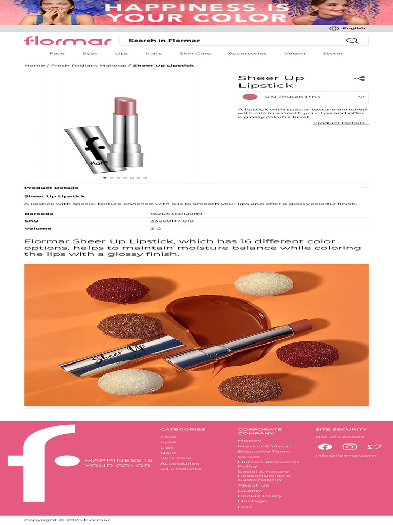 Sheer Up Lipstick 010 Thulian Pink Flormar | PDF | Toiletry | Cosmetics