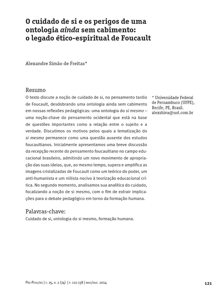 Cuidado de Si: Ontologia Sem Cabimento | PDF | Michel Foucault | Pensamento