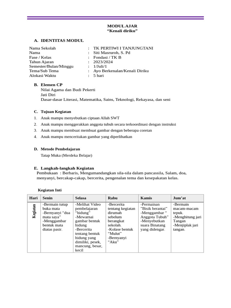 Modul Ajar PAUD: Kenali Diriku dan Hobiku | PDF