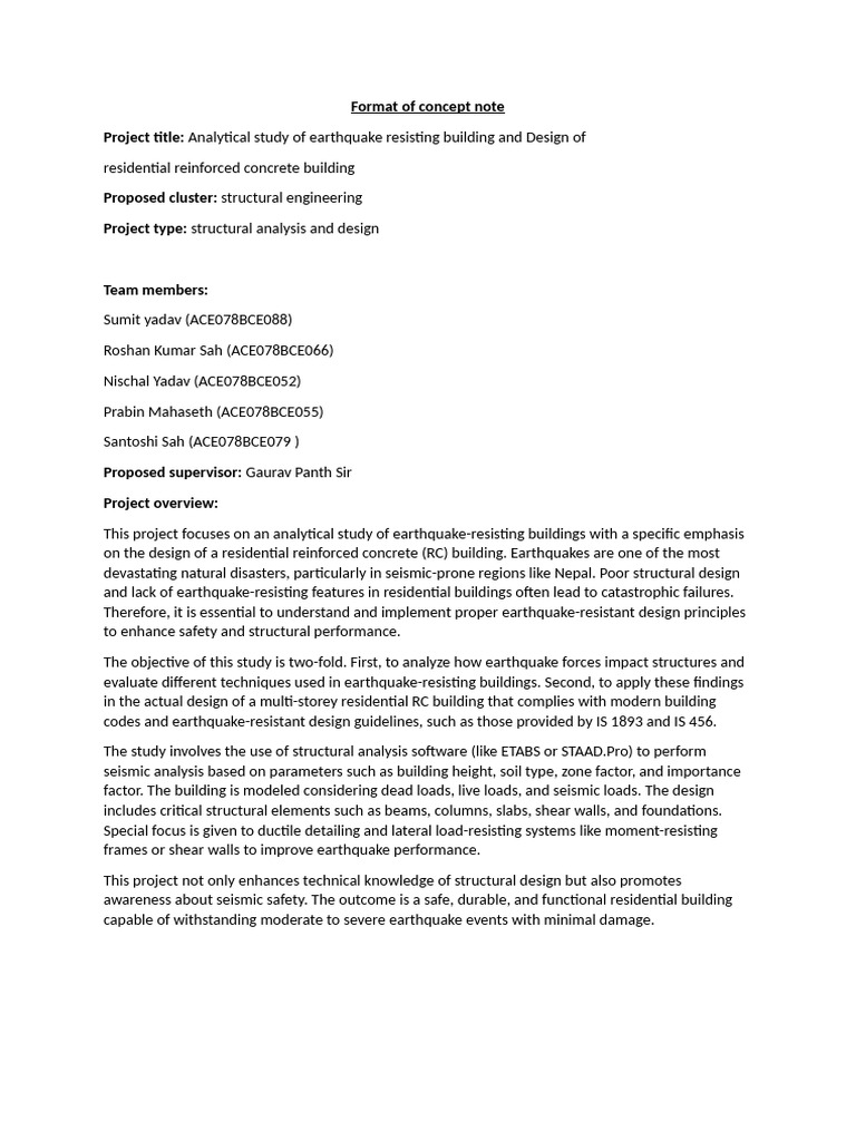 Format of Concept Note Project | PDF | Earthquake Engineering | Civil ...