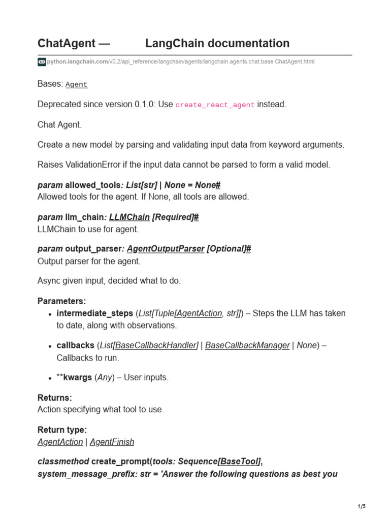 ChatAgent LangChain Documentation | PDF | Parameter (Computer Programming) | Software Engineering