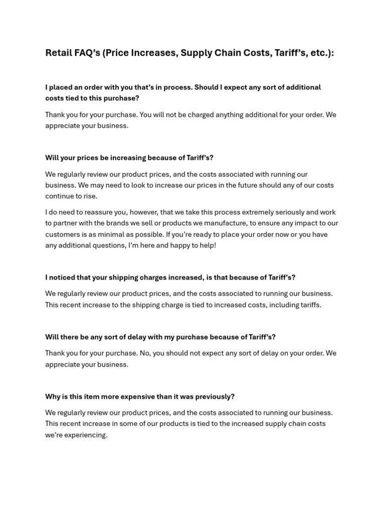 Tariff and Pricing FAQ's | PDF | Prices | Pricing