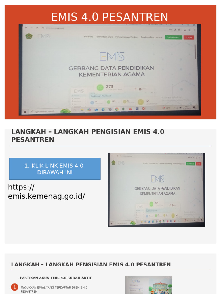 Langkah Pengisian Emis 4.0 Tingkat Pesantren (Menu Kelembagaan) | PDF