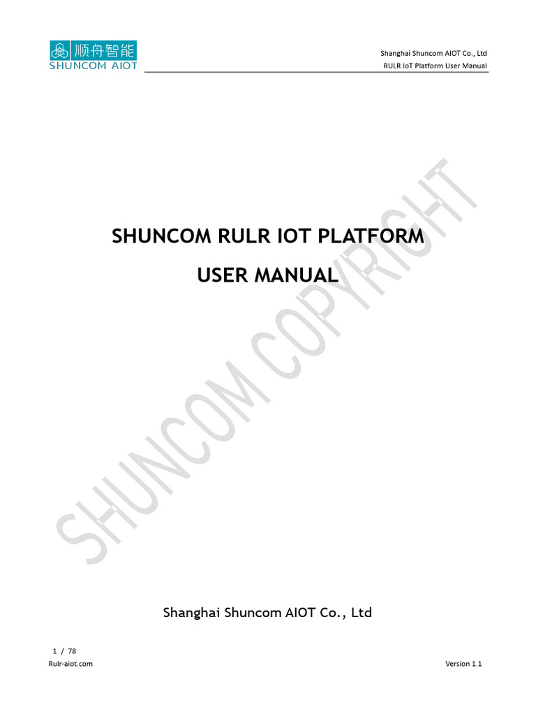 Shuncom Rulr Iot Platform User Manual v1.1 | PDF | Internet Of Things ...