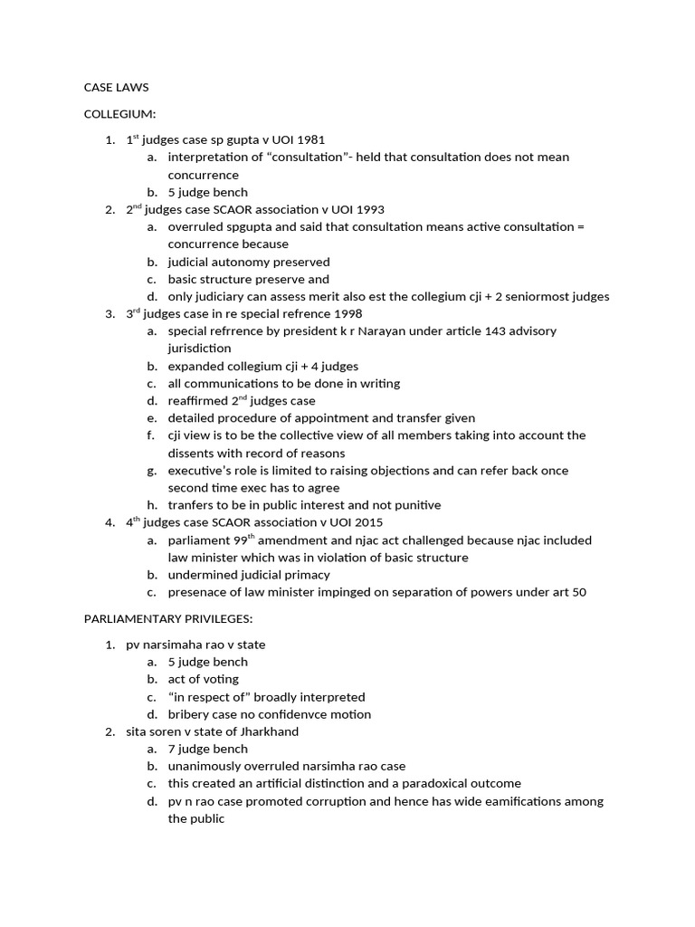 Key Indian Case Laws Overview | PDF | Justice | Crime & Violence
