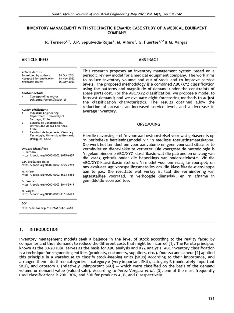 INVENTORY MANAGEMENT WITH STOCHASTIC DEMAND CASE STUDY OF A MEDICAL EQUIPMENT COMPANY | PDF ...