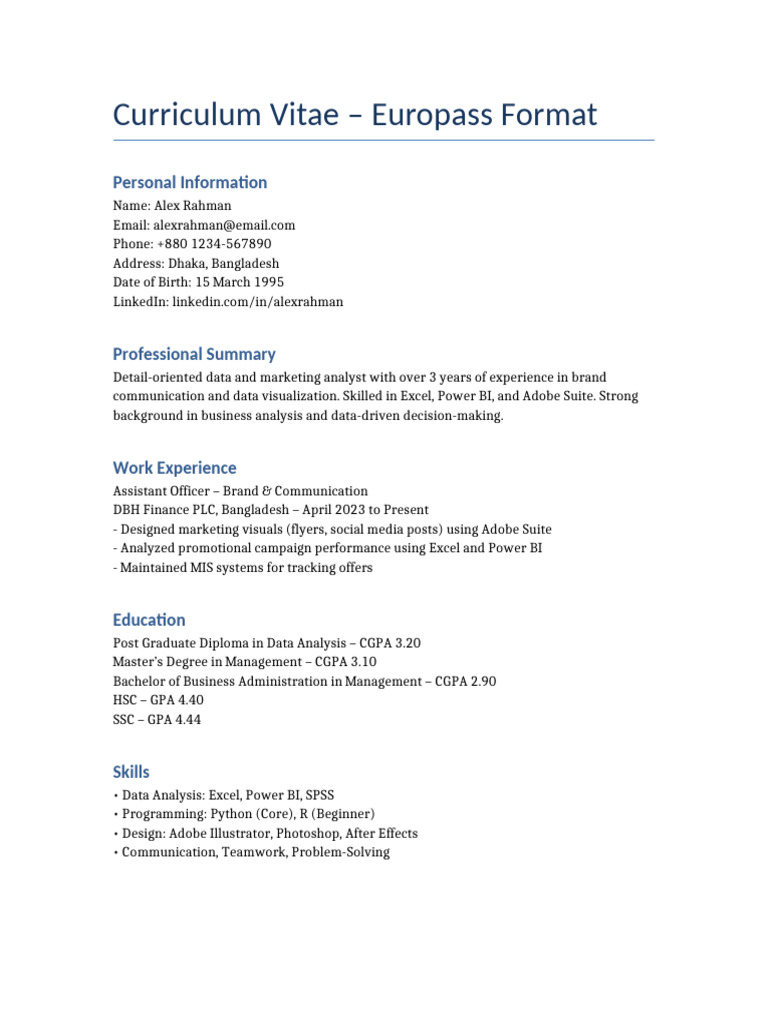 Alex Rahman Europass CV | PDF