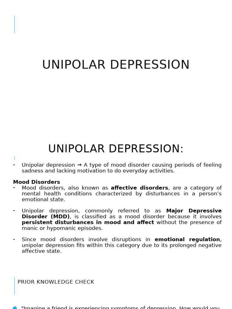 Unipolar Depression, Psychological Problems | PDF | Major Depressive ...