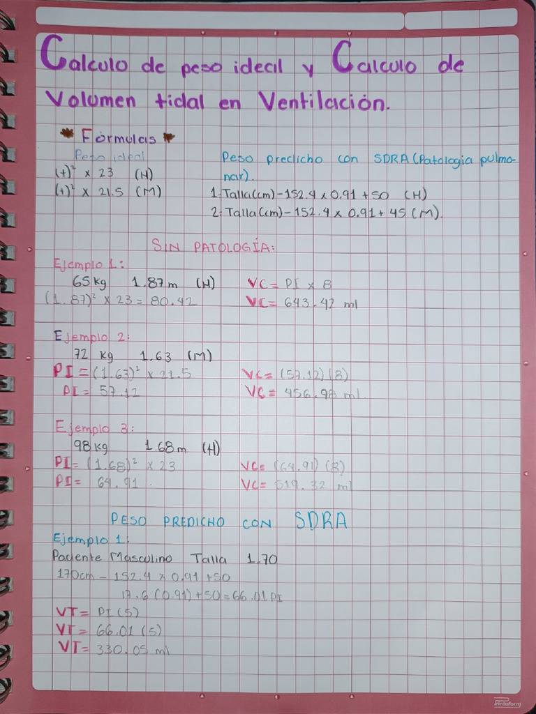 Cálculo de peso ideal y volumen tidal | PDF