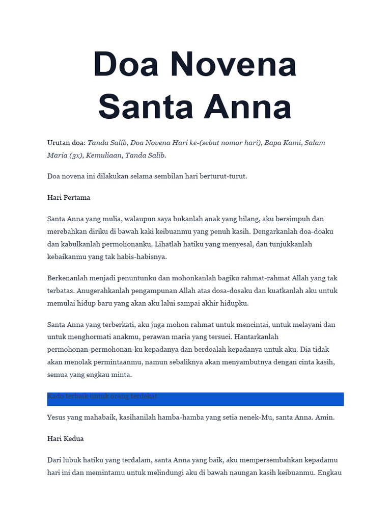 Doa Novena Santa Anna | PDF