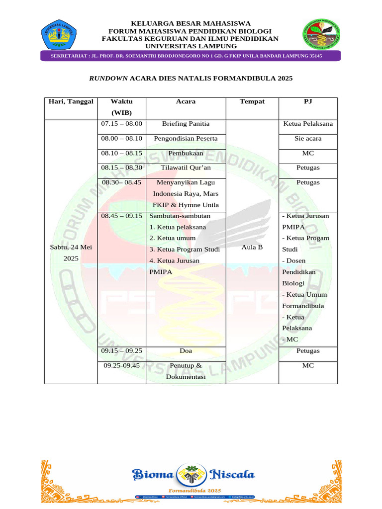 Rundown Acara Dies Natalis Formandibula 2025 | PDF