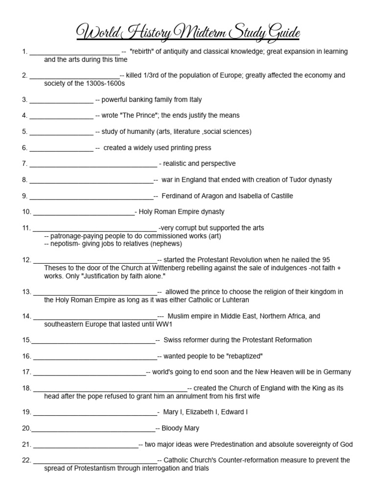 2024-- World History Midterm Study Guide | PDF | Protestantism ...