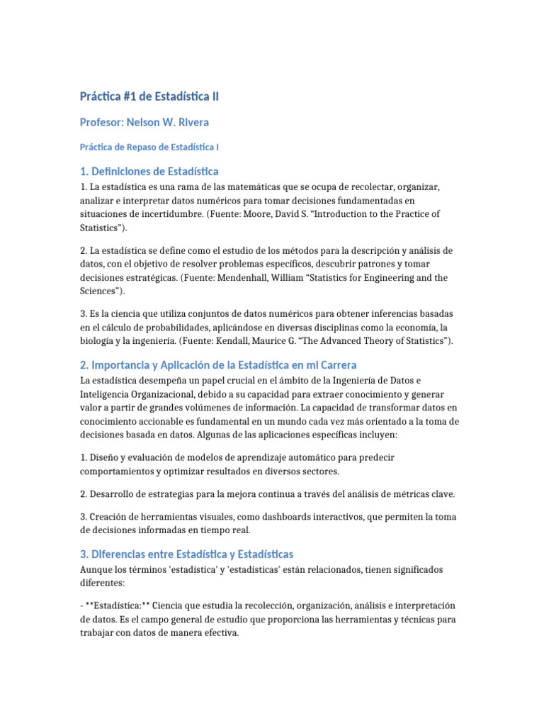 Practica Estadistica II Desarrollada | PDF | Estadísticas | Datos