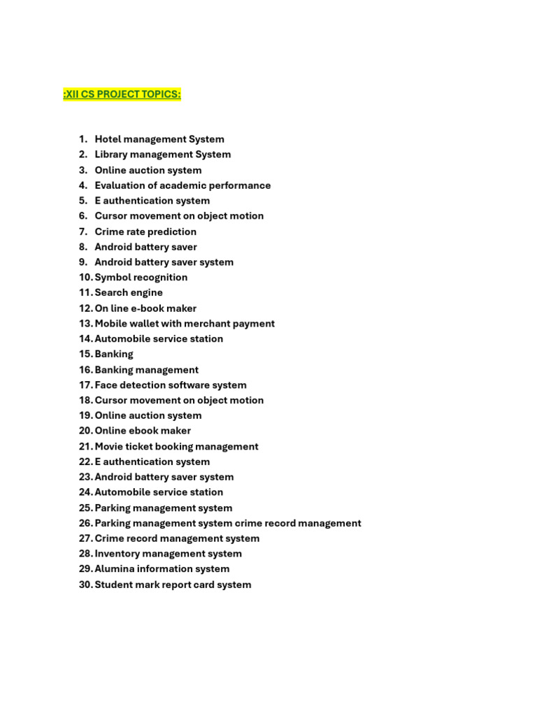 Class 12 CS Project Ideas List | PDF