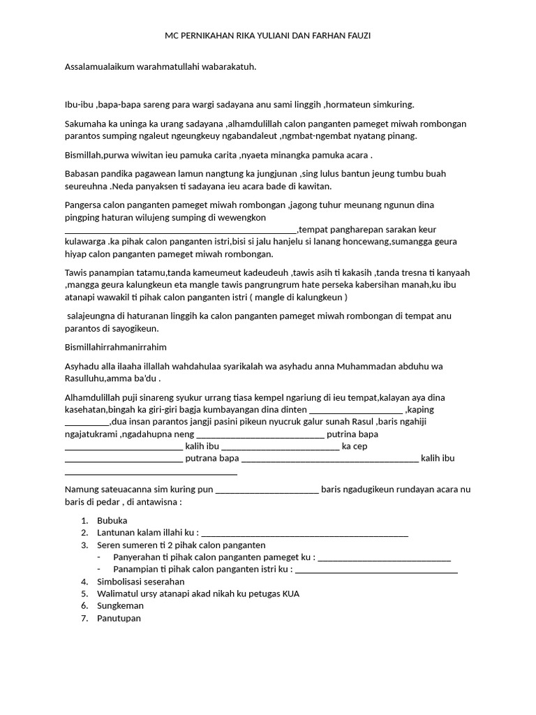 Naskah MC Pernikahan Rika & Farhan | PDF