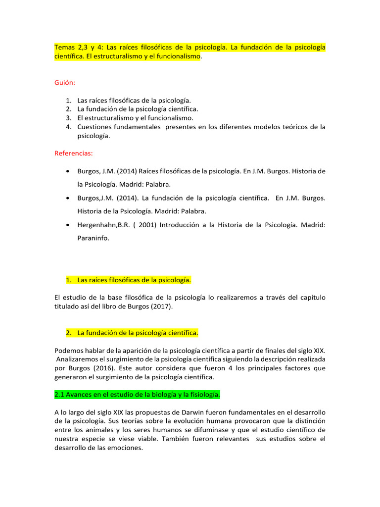 Historia Psico Tema 3 y 4 | PDF | Sicología | Cerebro