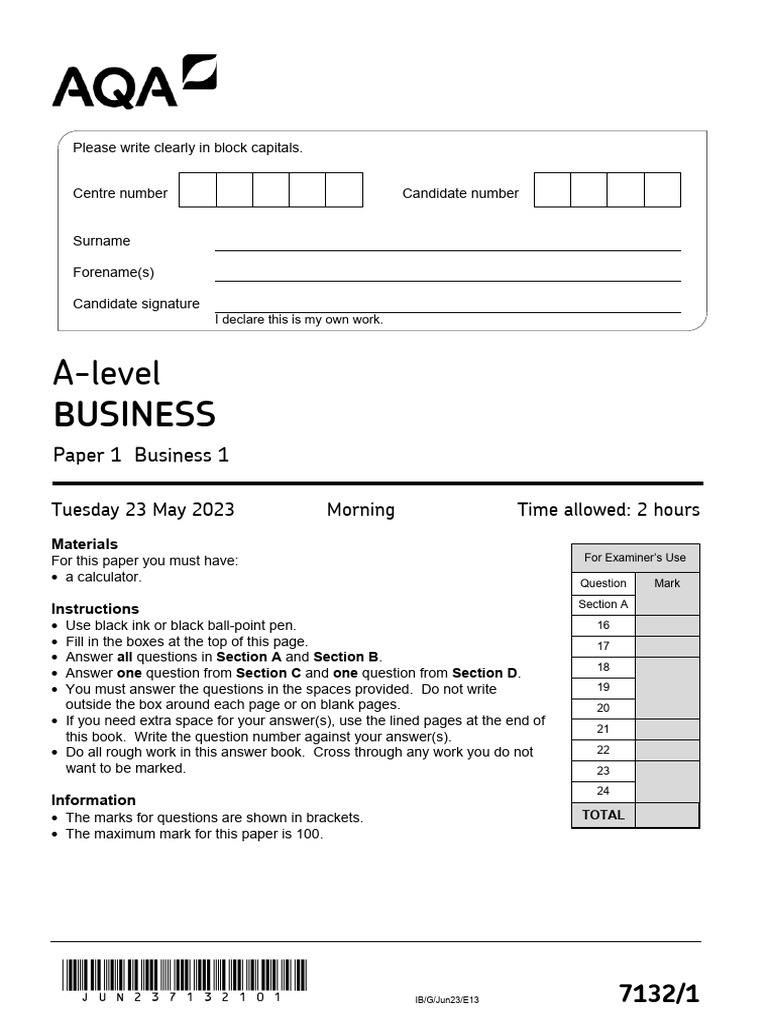 AQA A Level Business Exam Model Answers | PDF | Elasticity (Economics ...