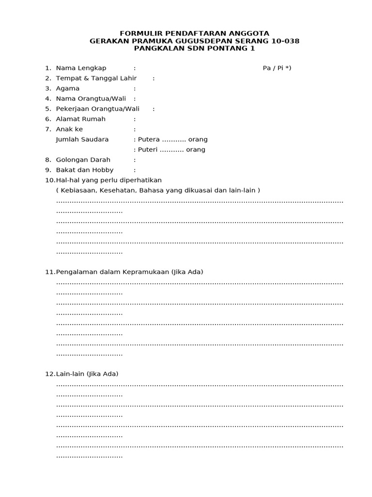 Form. Registrasi Anggota | PDF