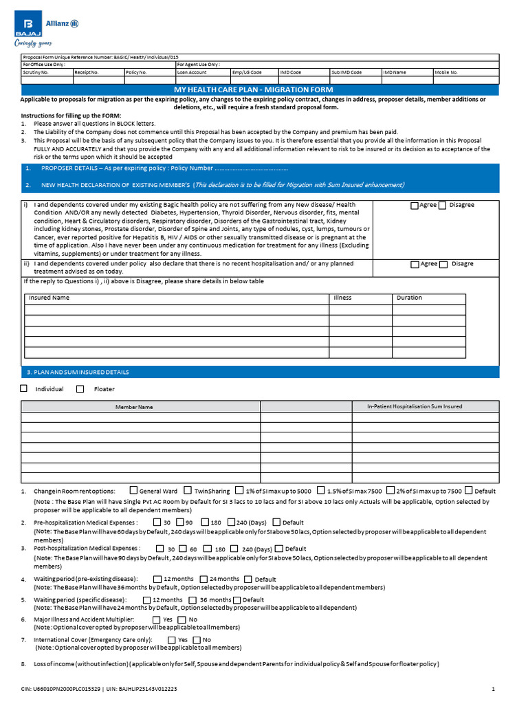 MHCP - Plan1 - Migration Form - 22112024 | PDF | Insurance | Underwriting