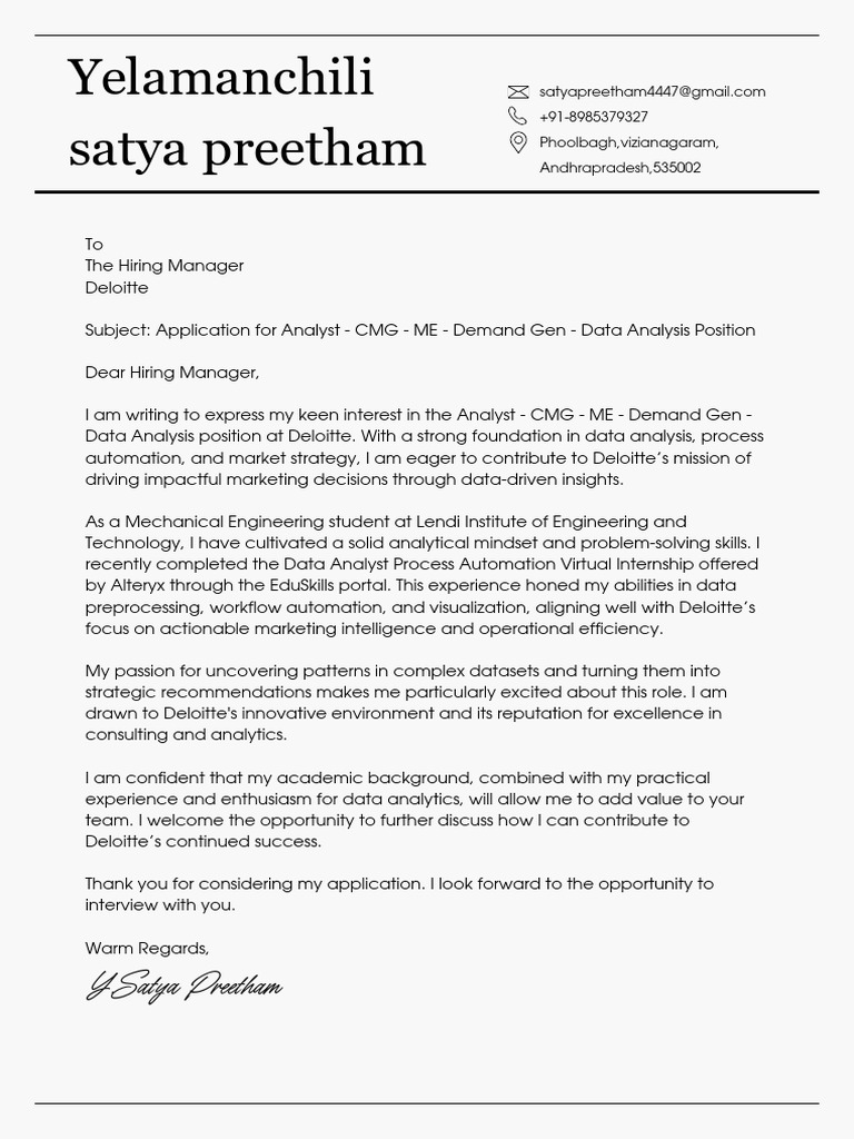 Deloitte Analyst Cover Letter Sample | PDF