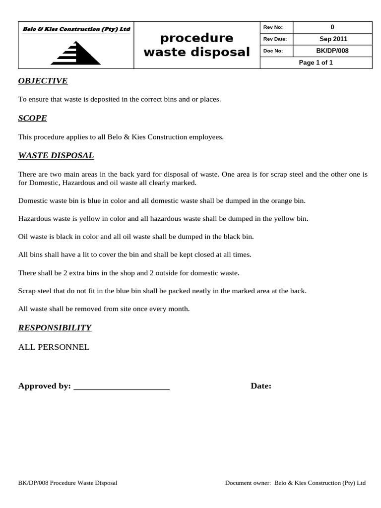 BK - DP.008 Procedure For Waste Disposal | PDF