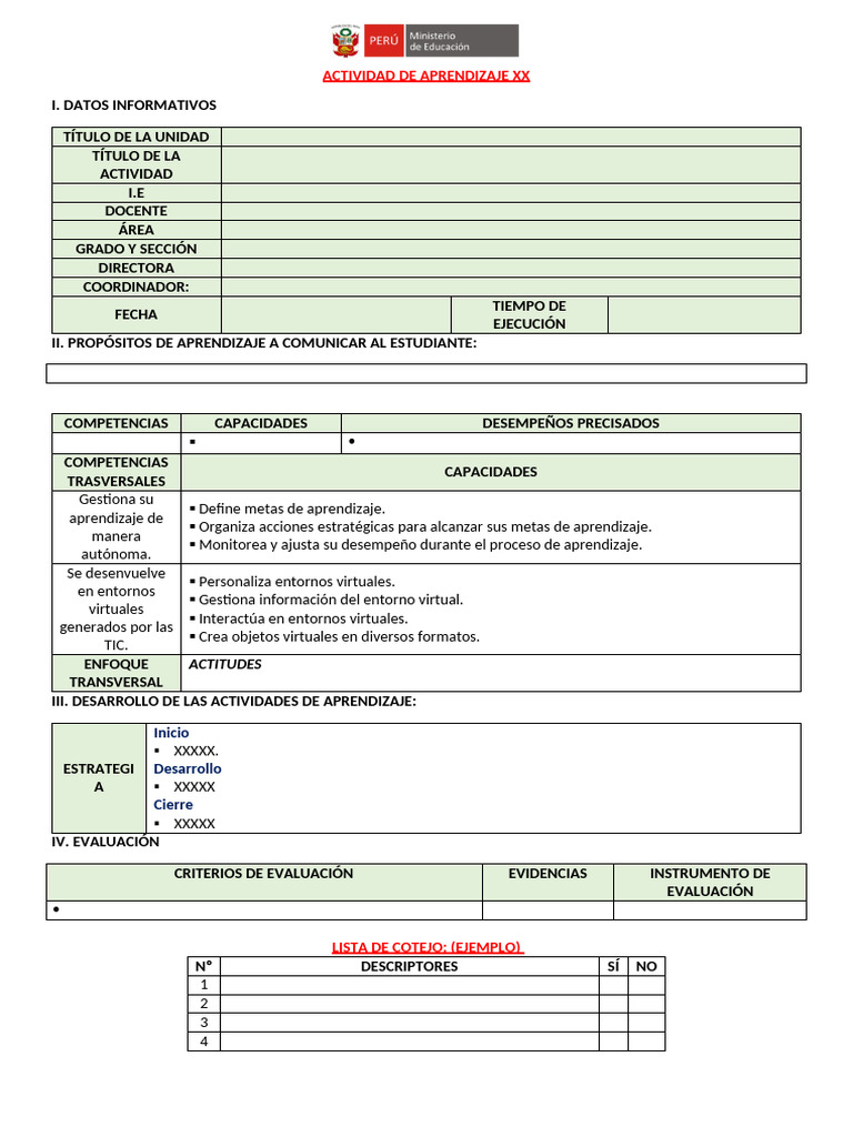 Modelo Actividad de Aprendizaje | PDF