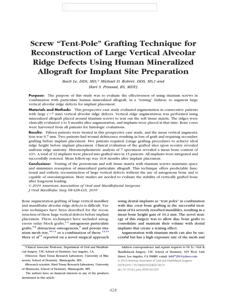 Le, Bach - Screw "Tent-Pole" Grafting Technique For Reconstruction of ...