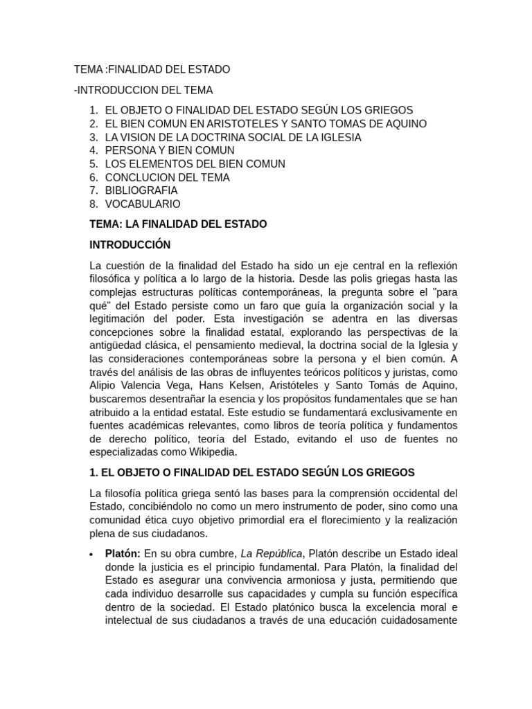 Finalidad del Estado y Bien Común | PDF | Educación en artes liberales