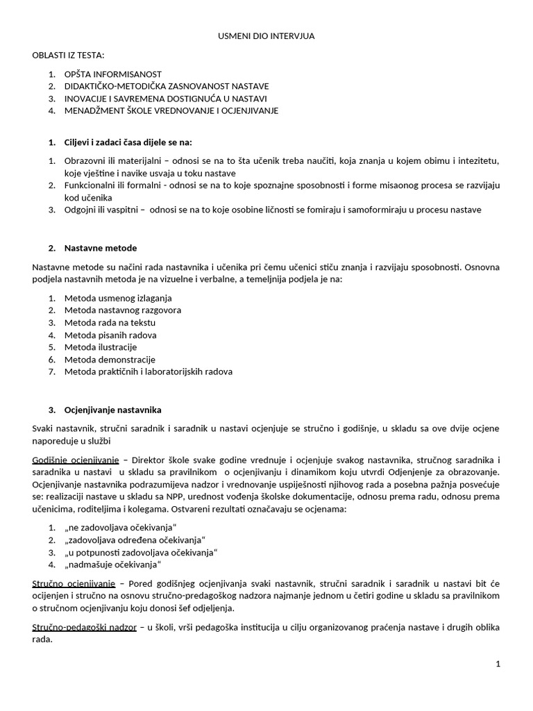 Usmeni Dio Intervjua | PDF