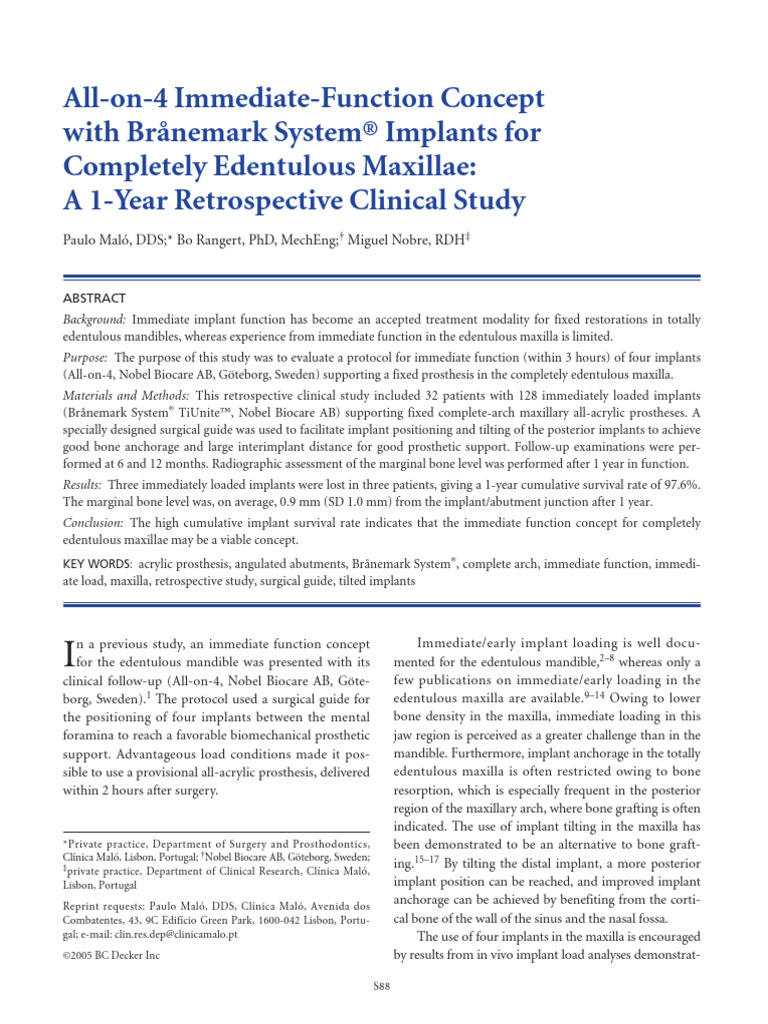 All-On-4 Immediate-Function Concept With Brånemark System® Implants For ...