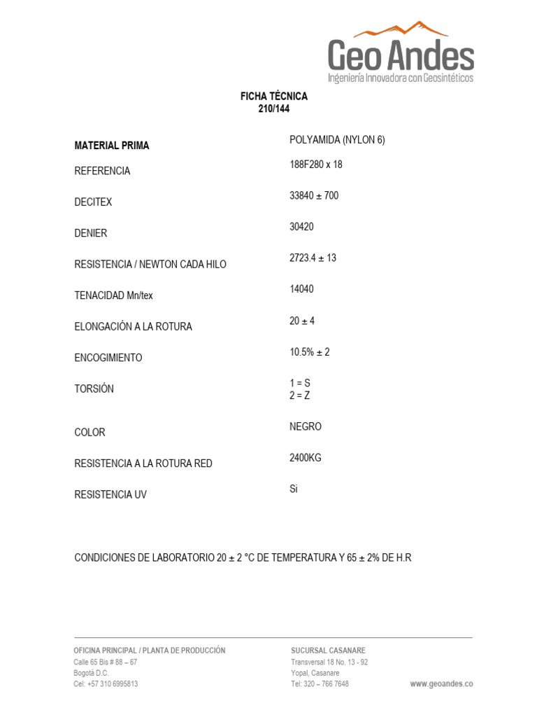 Ficha Tecnica Hilo | PDF