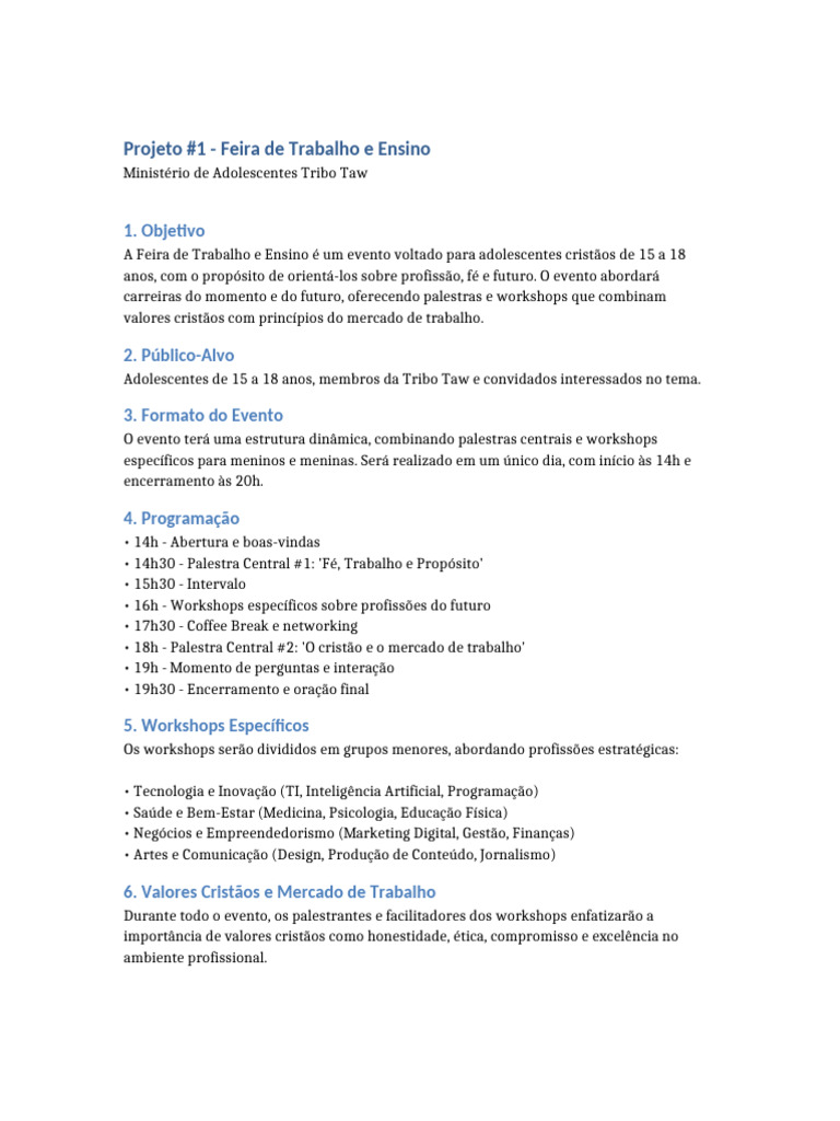 Projeto Feira de Trabalho Tribo Taw 2024 | PDF