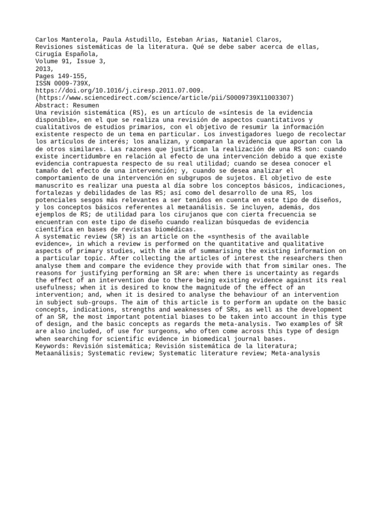 Guía sobre Revisiones Sistemáticas en Cirugía | PDF | Investigación de ...
