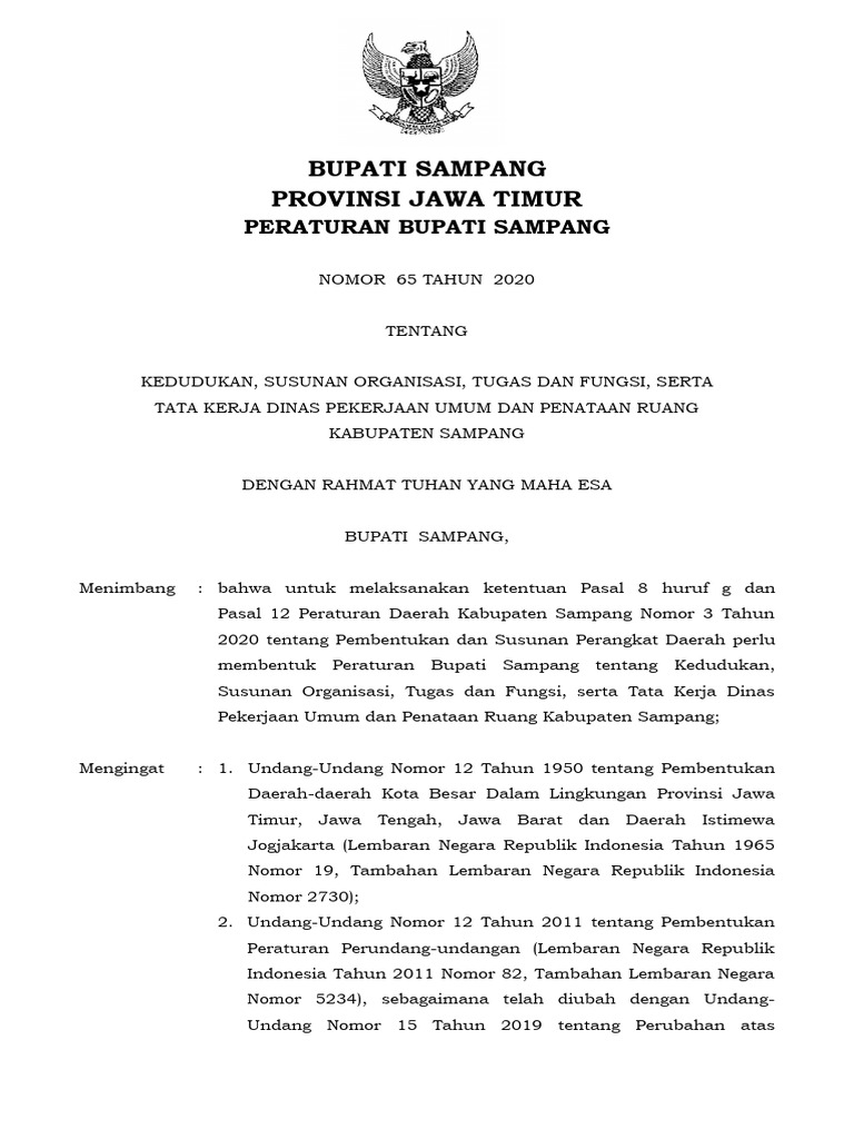 Perbup No 65 Tahun 2020 Tentang Sotk Dpupr1 | PDF
