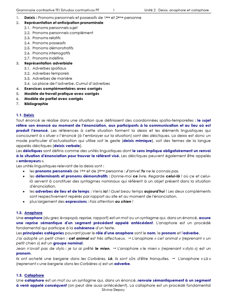 Deixis : Anaphore et Cataphore en Grammaire | PDF | Pronom | Grammaire