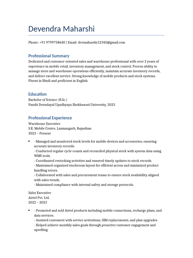 Devendra Maharshi Updated Resume | PDF