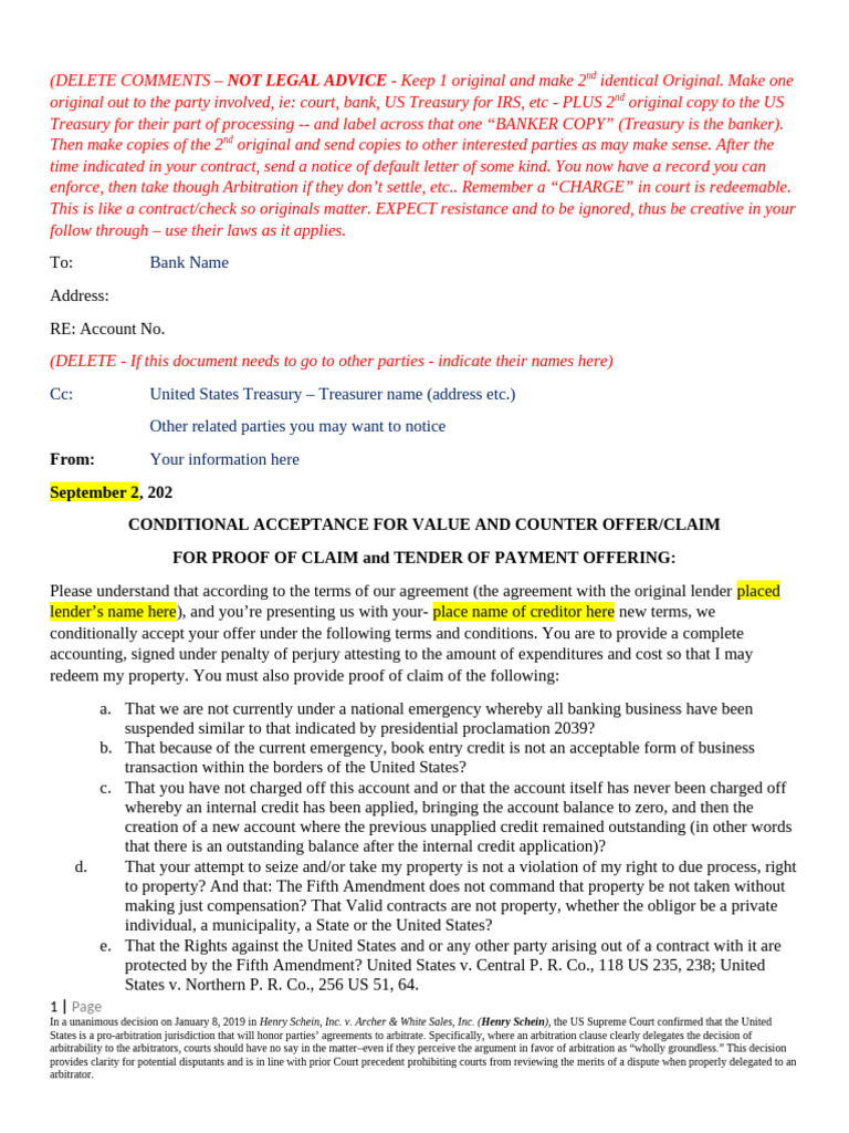 Conditional Acceptance for Value Template | PDF | Arbitration | Private Law