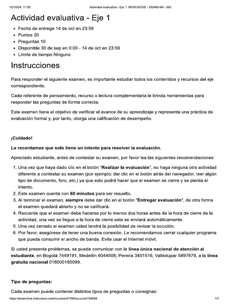 Examen de Mercados Eje 1 | PDF