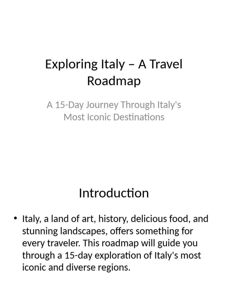 Italy Travel Roadmap Presentation | PDF
