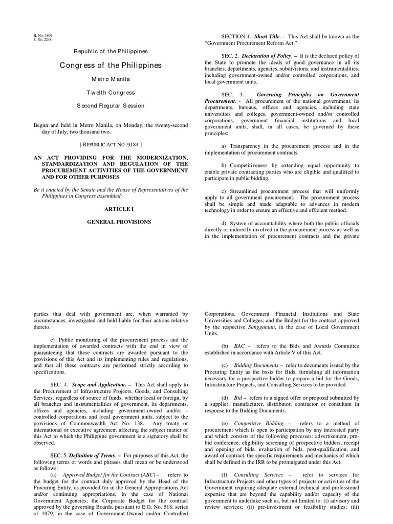 Republic Act 9184 (GPRA) | Procurement | Arbitration